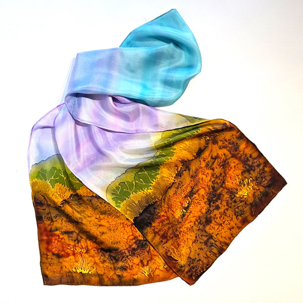 "Outback" hand painted long silk scarf by Jane Hinde - Craft NSW